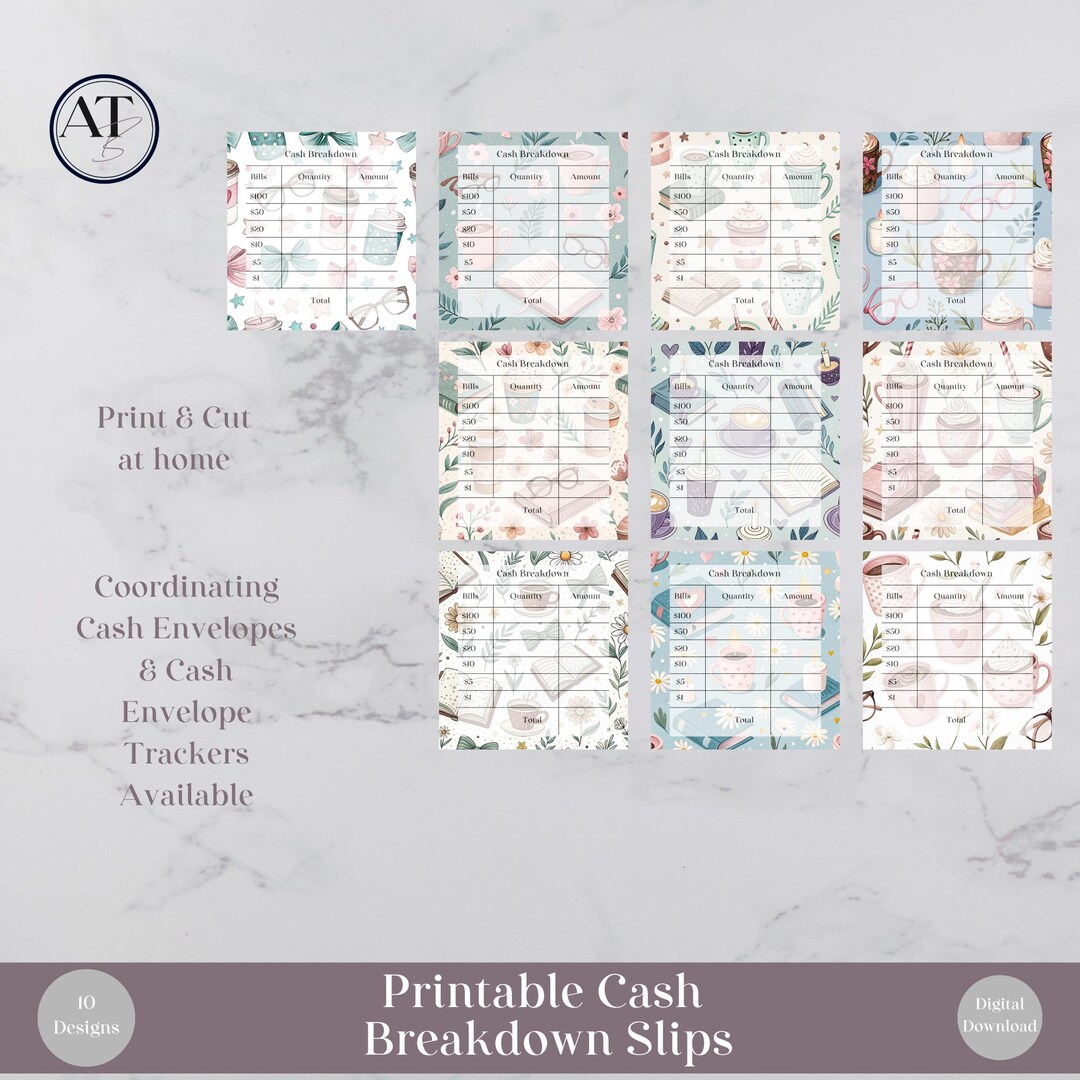 Printable Cash Breakdown Slips, Digital Download, Books & Coffee ...