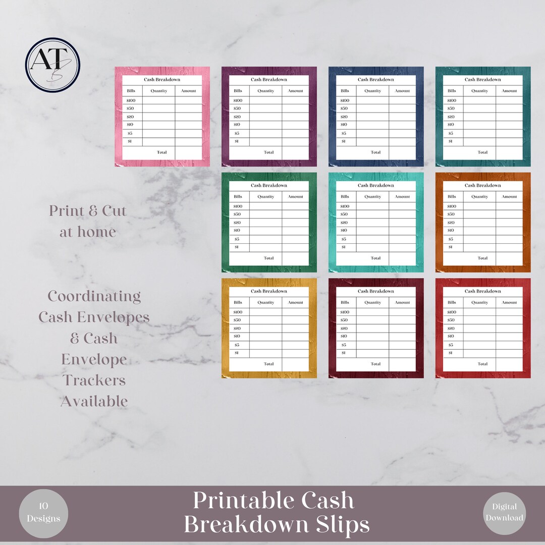 Printable Cash Breakdown Slips, Digital Download, Thick Paint Texture ...