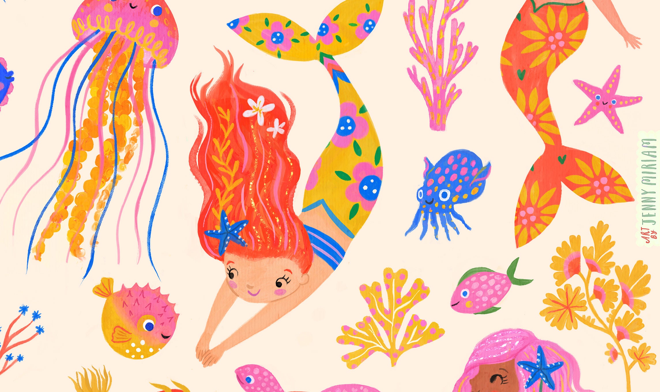 Printable Mermaid Wall Art, Rainbow Mermaids Art Print, Cute Girls Room ...