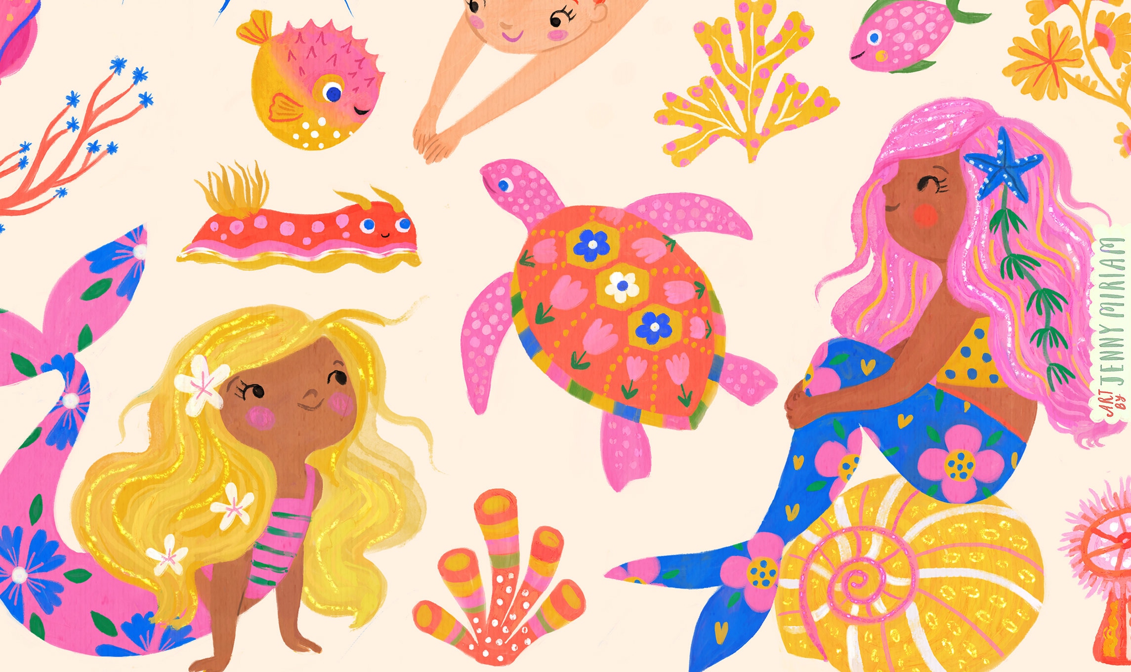 Printable Mermaid Wall Art, Rainbow Mermaids Art Print, Cute Girls Room ...