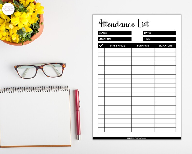 Attendance List Editable Minimalist Attendance Sheet - Etsy UK