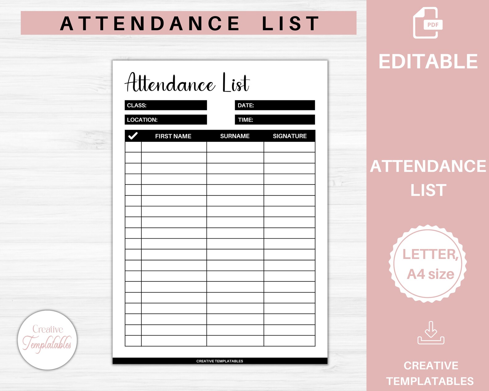 Attendance List Editable Minimalist Attendance Sheet - Etsy UK