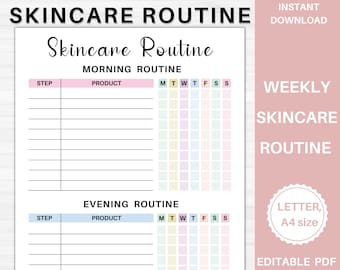 Editable Skincare Routine | Printable Skincare Template - Etsy