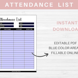Attendance List Editable Minimalist Attendance Sheet - Etsy UK