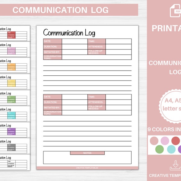 Communication Log Printable - Etsy