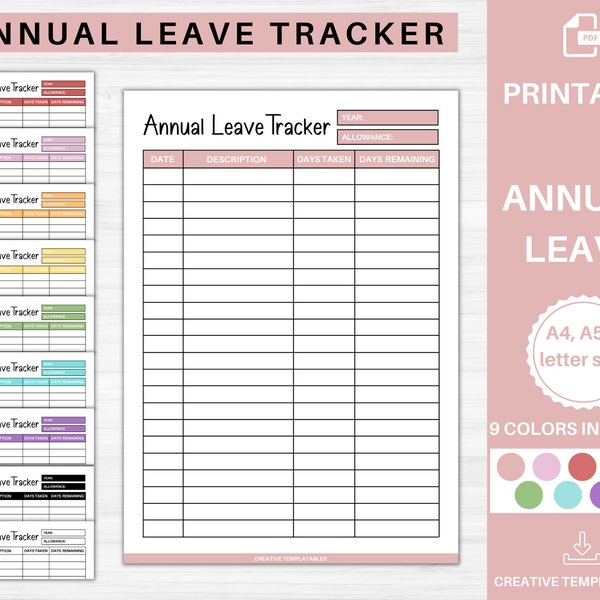 Annual Leave Tracker Excel - Etsy