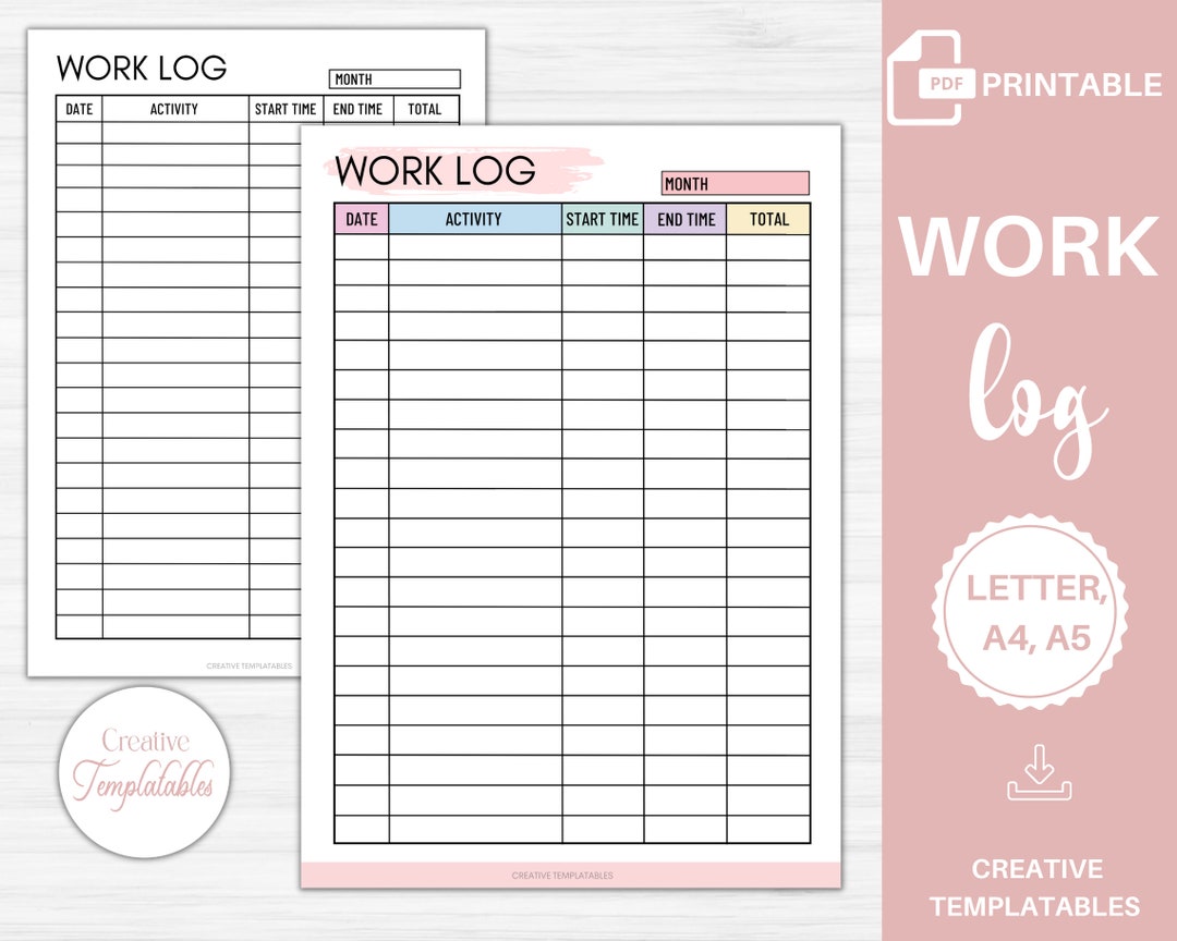 Work Log Work Tracker Printable Time Spend Tracker - Etsy