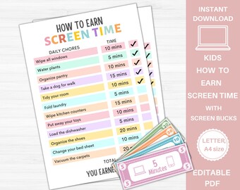 Screen Bucks Chart - Etsy