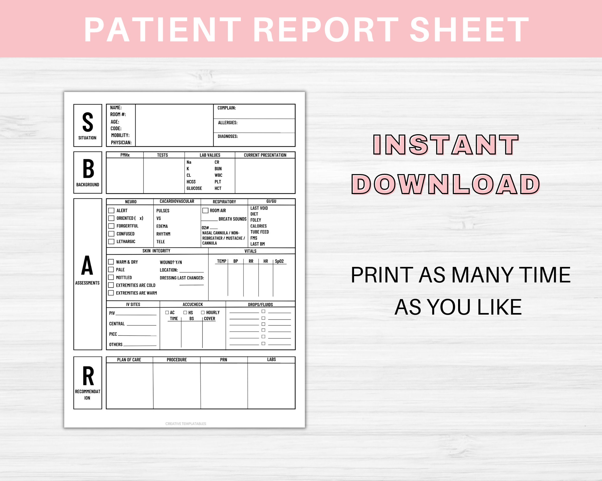 Nurse SBAR Report Sheet Nursing Report Sheet Sbar Brain - Etsy