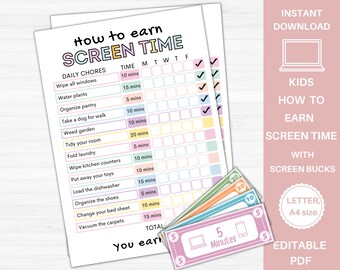 Screen Bucks Chart - Etsy