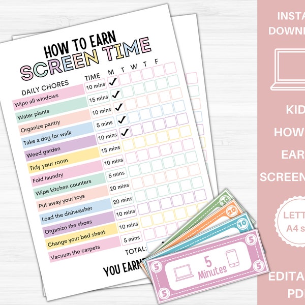 Screen Time Chore Chart - Etsy