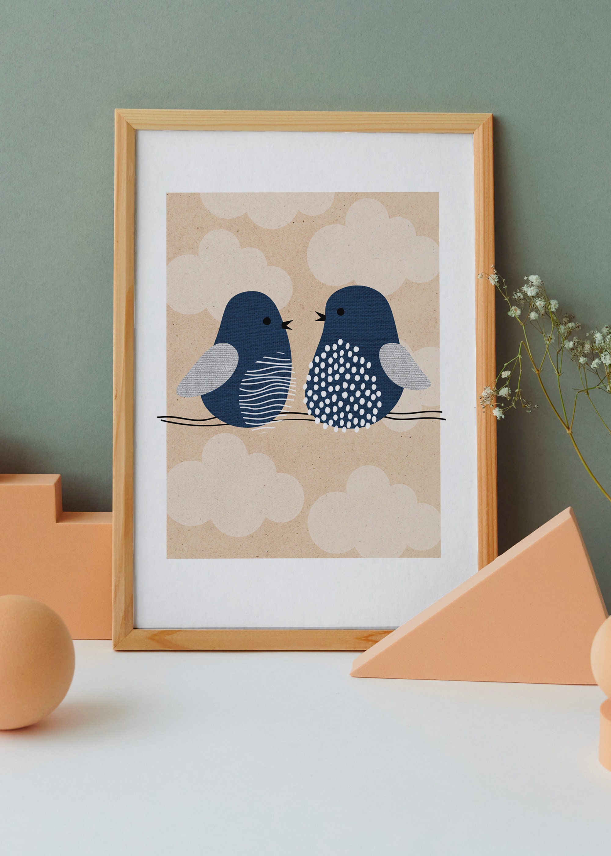 Set of Two | Blueberry Blue Birds Wall Art | | Digital Print | Blue ...