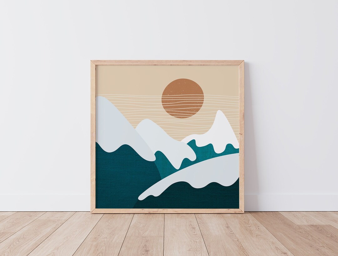 Boho Mountain Wall Art | Blue Snow Mountains Illustration | Skii Print ...