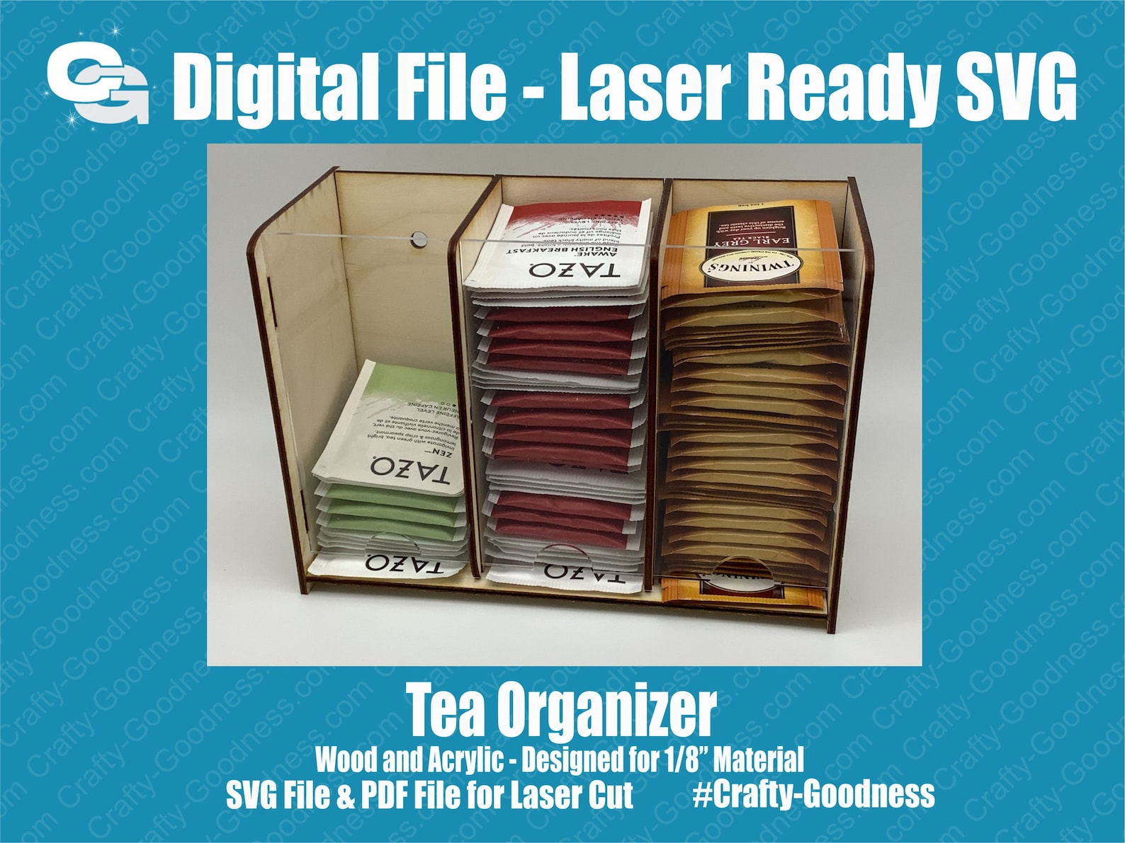 Tea Organizer SVG Glowforge Cut File Digital Download PDF - Etsy