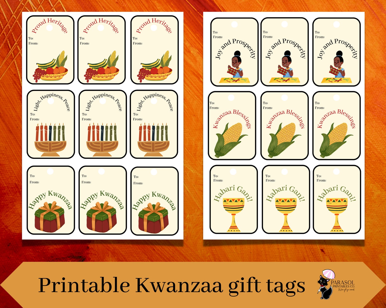 Happy Kwanzaa Printable Gift Tags Editable in Canva - Etsy