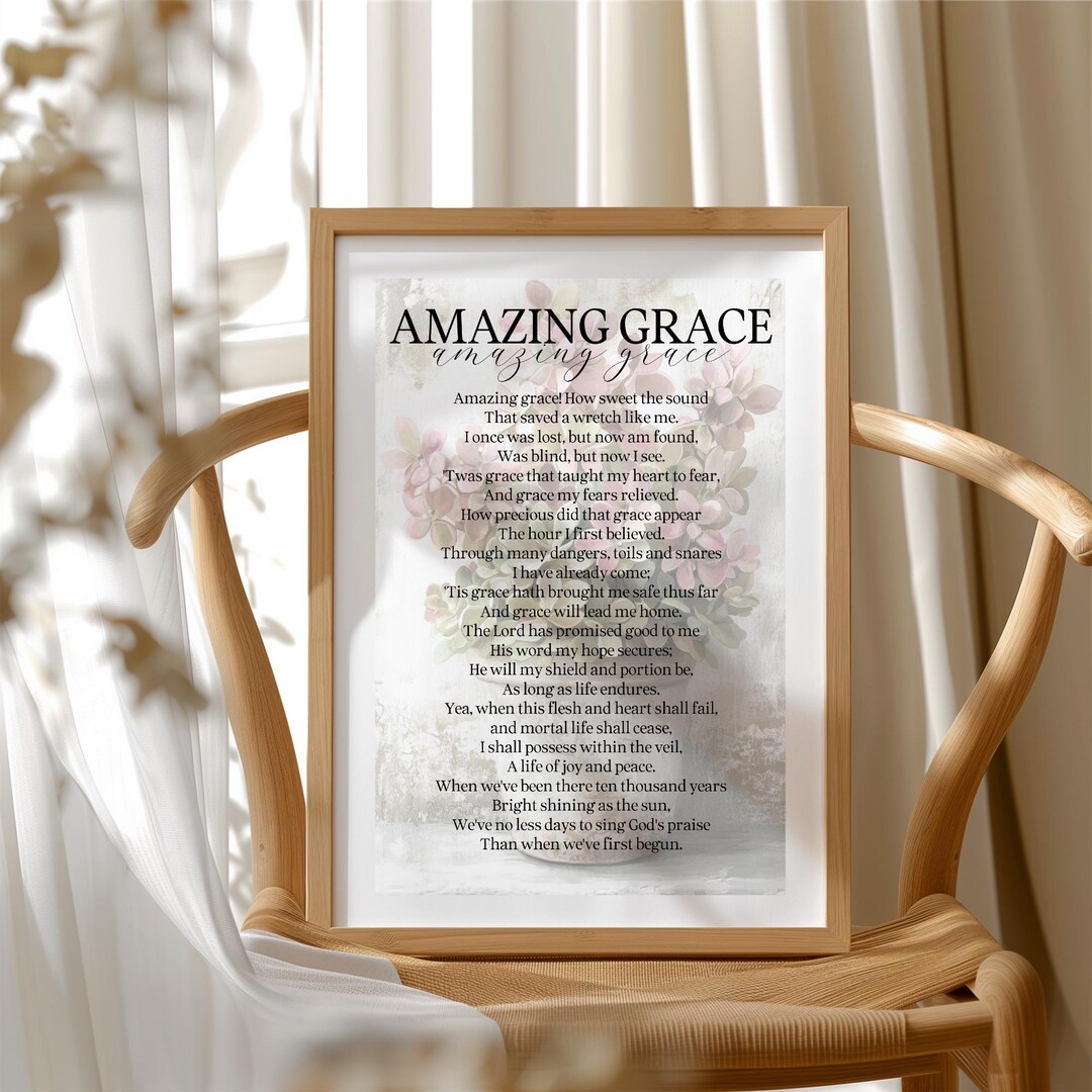 Amazing Grace Hymn Print, Hymn Printable, Hymn Wall Art, Amazing Grace ...