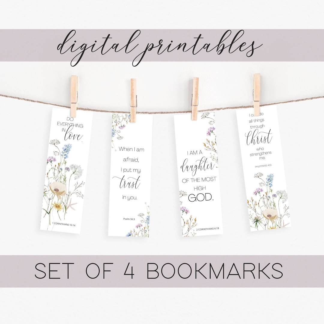 Printable Scripture Bookmarks, Set of 4 Christian Bookmarks, Prayer ...