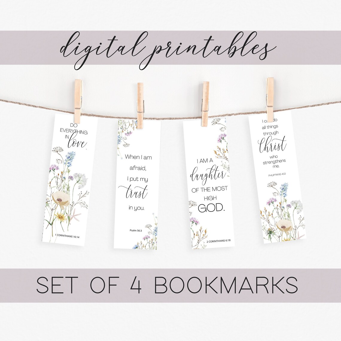 Printable Scripture Bookmarks, Set of 4 Christian Bookmarks, Prayer ...