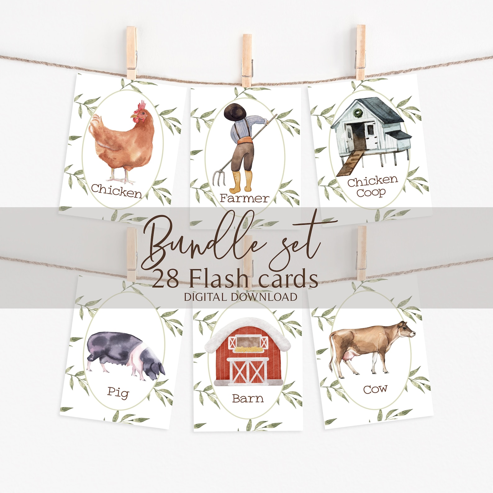 Farm Flash Card BUNDLE SET Printables, Animal Flash Card Set Printables ...
