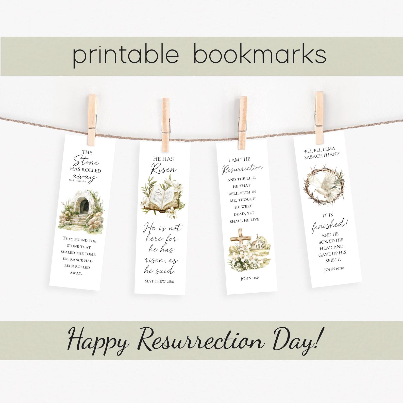 Printable Resurrection Bookmarks, Set of 4 Easter Bookmarks, Prayer ...