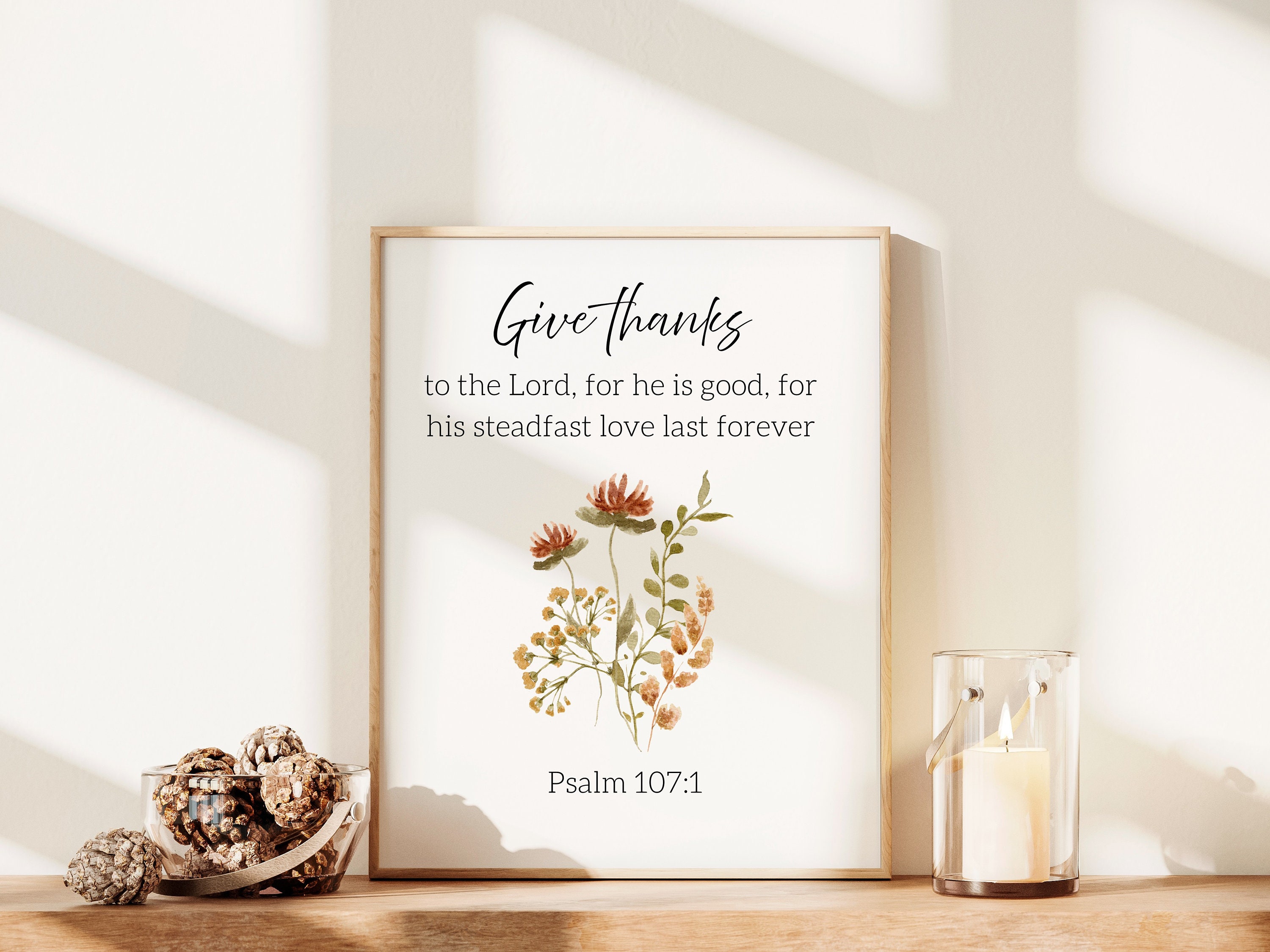 Psalm 107:1 Give Thanks to the Lord Printable, Fall Scripture Printable ...