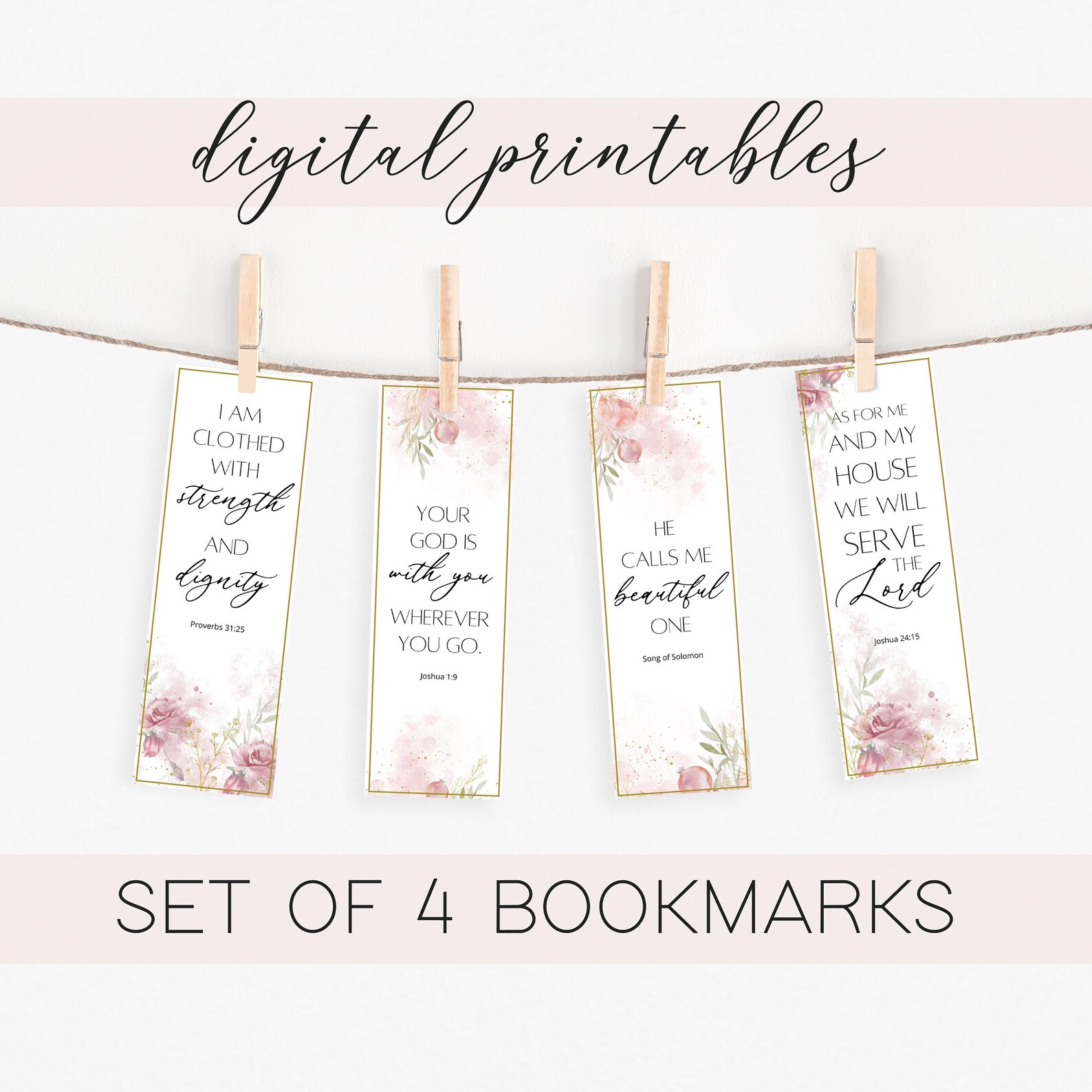 Printable Scripture Bookmarks, Set of 4 Christian Bookmarks, Prayer ...