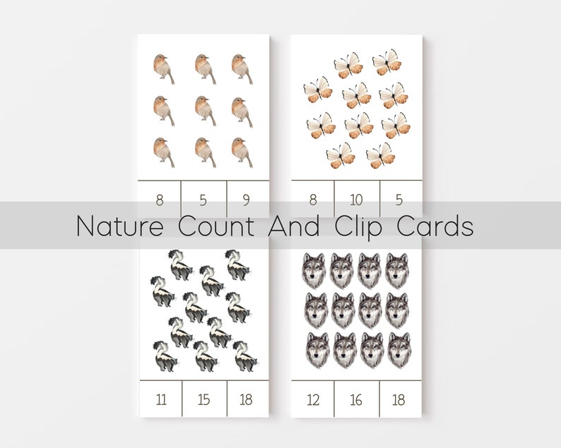 Nature Count and Clip Card 1-20 Printable's, Clothespin Number Cards ...