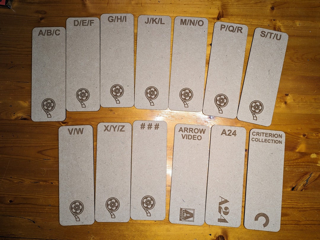 Movie Collection Display Tags - Alphabetical Premium | Wood Movie ...