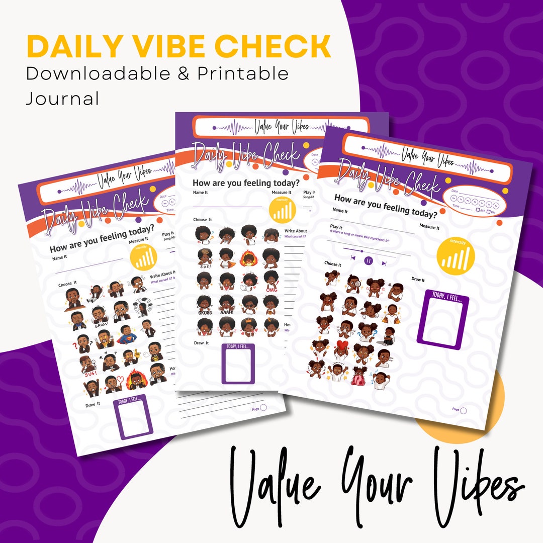 Daily Vibe Check Downloadable/printable Tracker Journal - Black ...