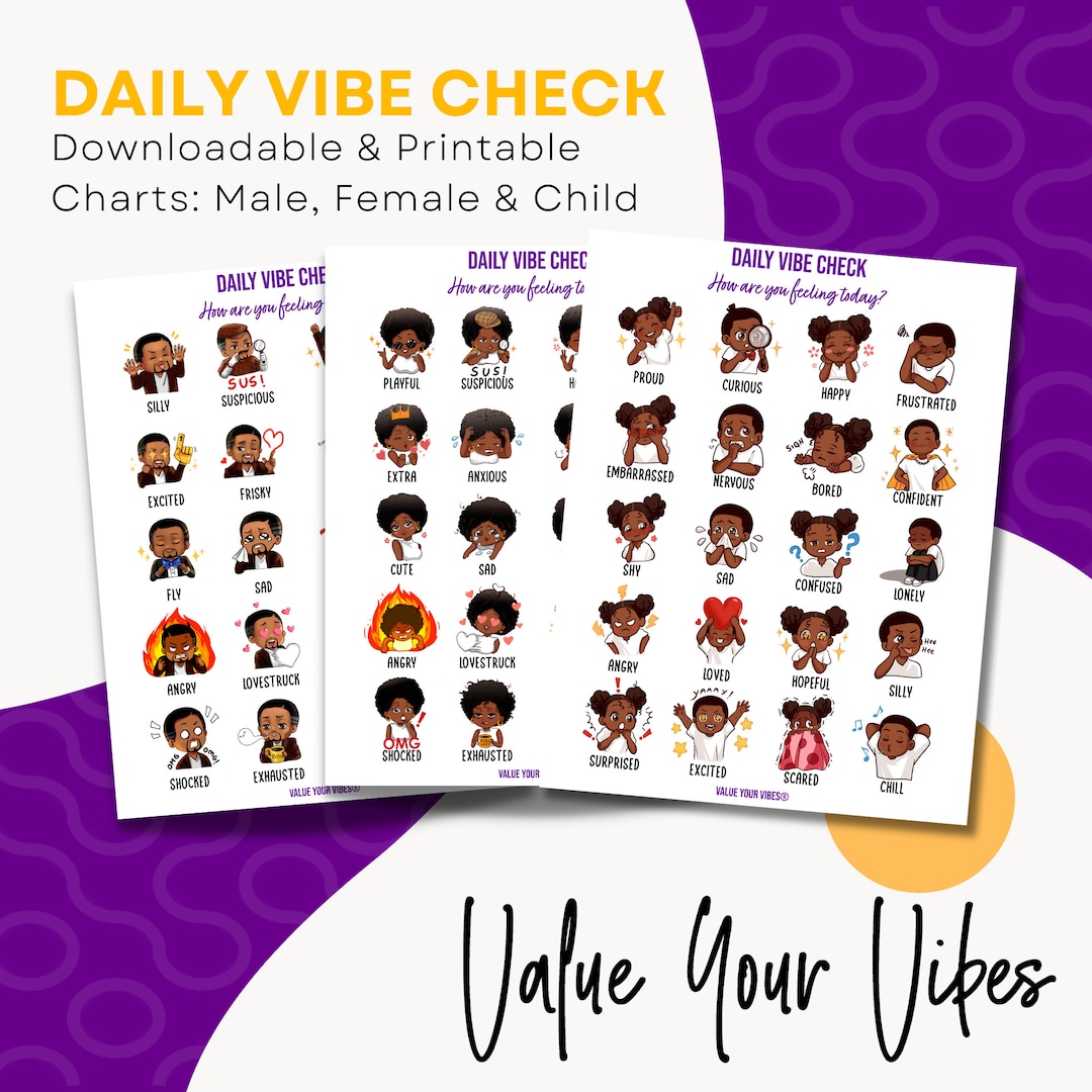 Daily Vibe Check Downloadable Charts Child Black Feelings - Etsy