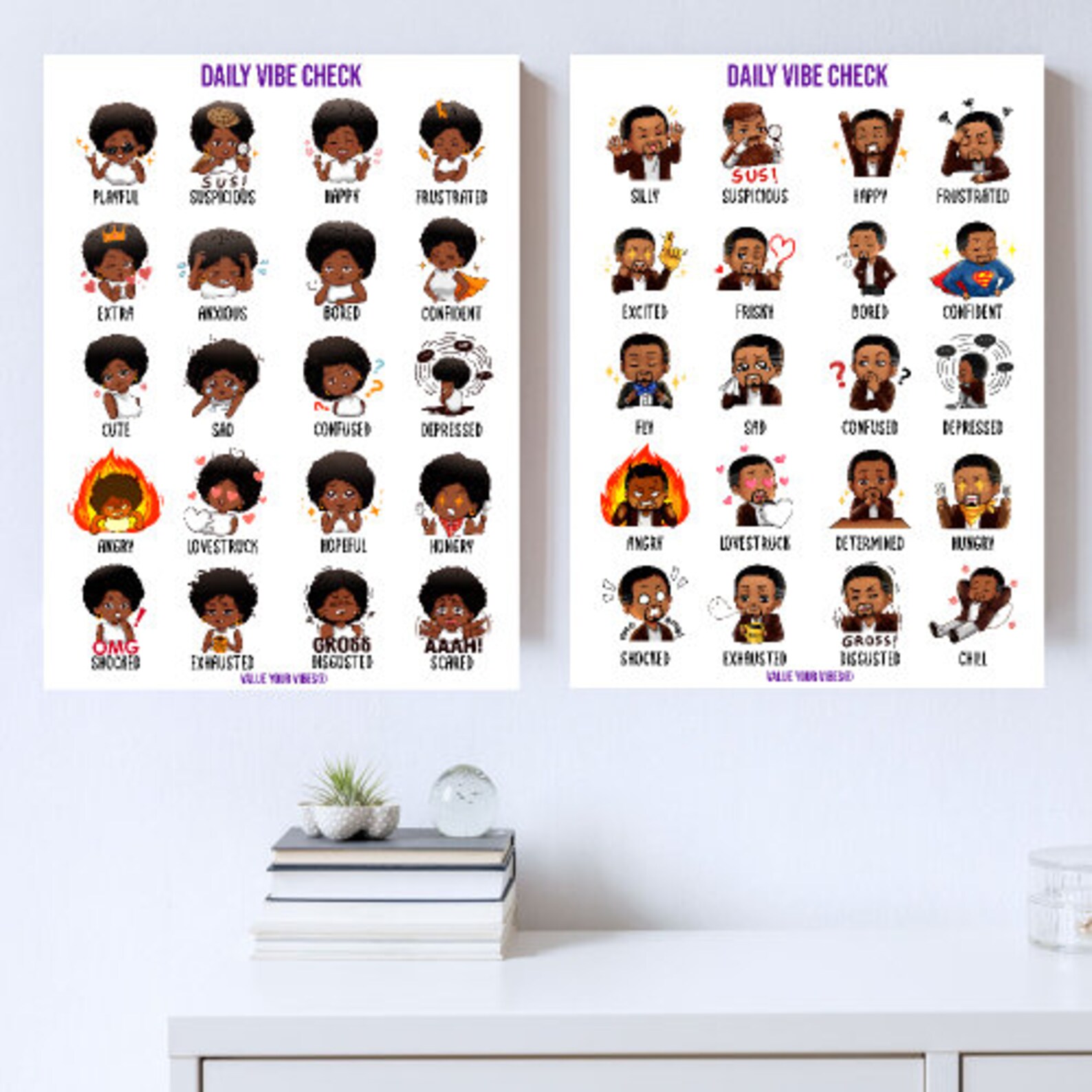 Daily Vibe Check Poster - Black Emotions, Feelings & Moods Chart - 18 ...