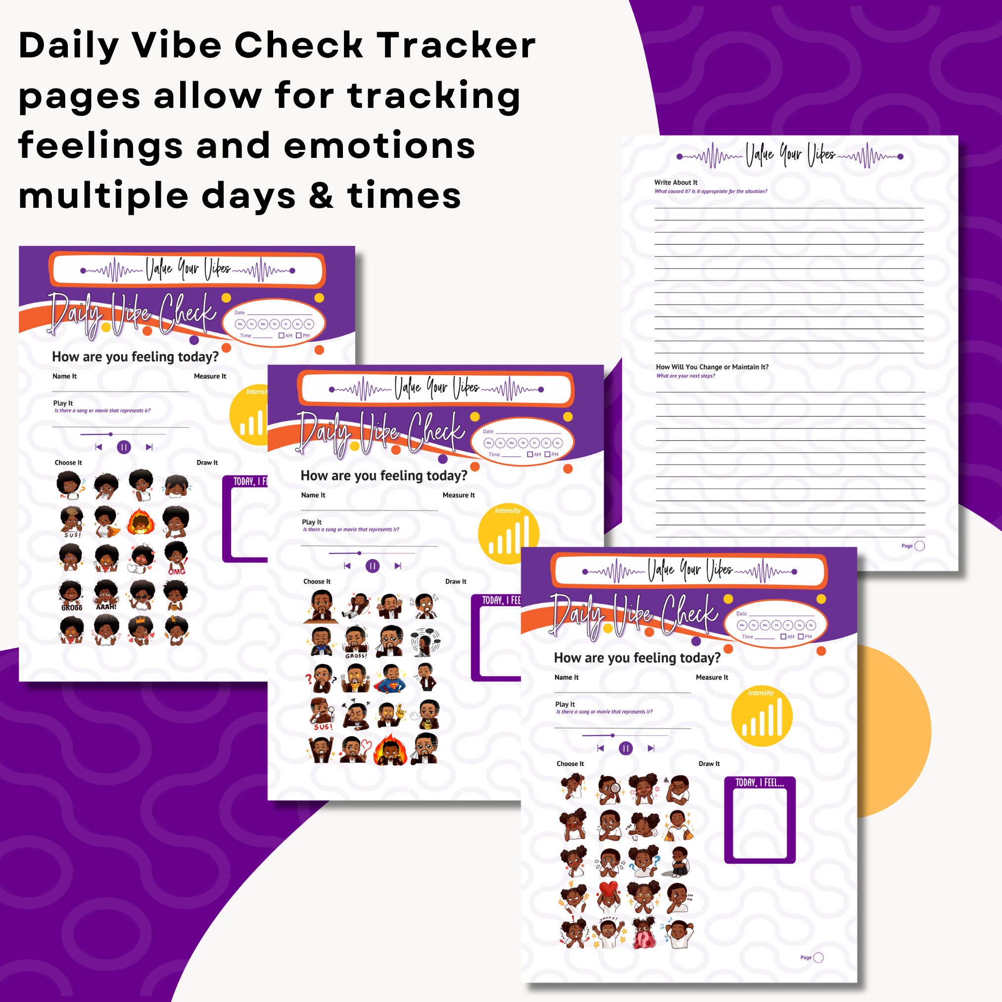 Daily Vibe Check Downloadable/printable Tracker Journal - Black ...