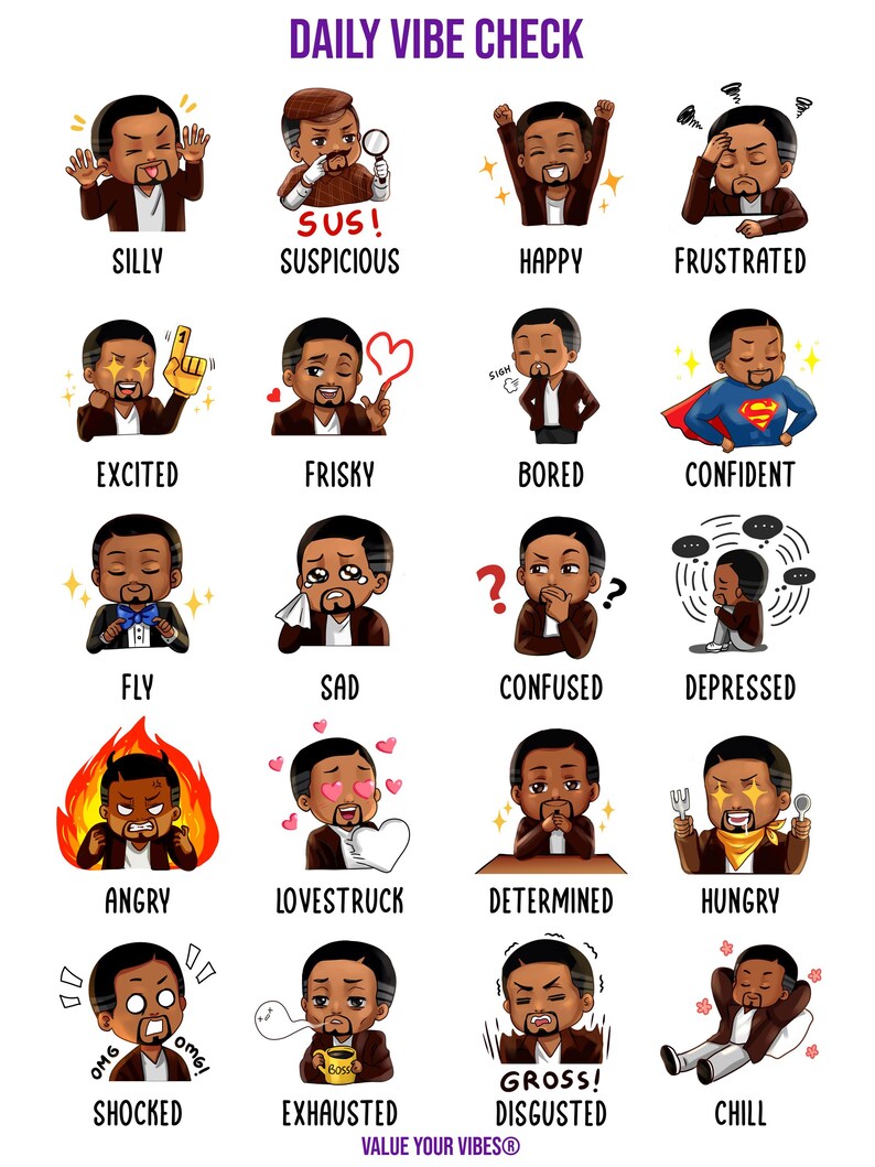 Daily Vibe Check Poster - Black Emotions, Feelings & Moods Chart - 18 ...