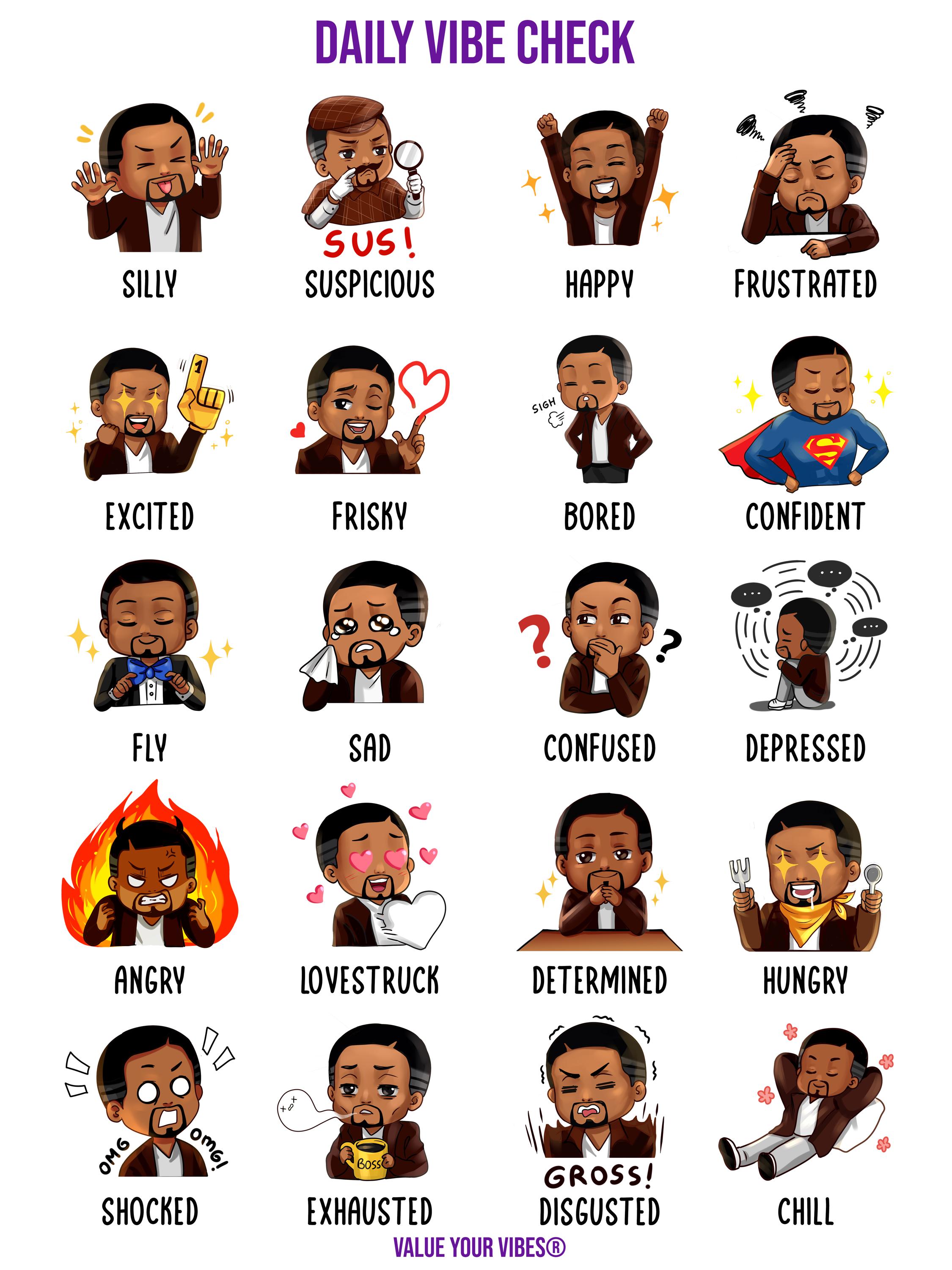 Daily Vibe Check Poster - Black Emotions, Feelings & Moods Chart - 18 ...