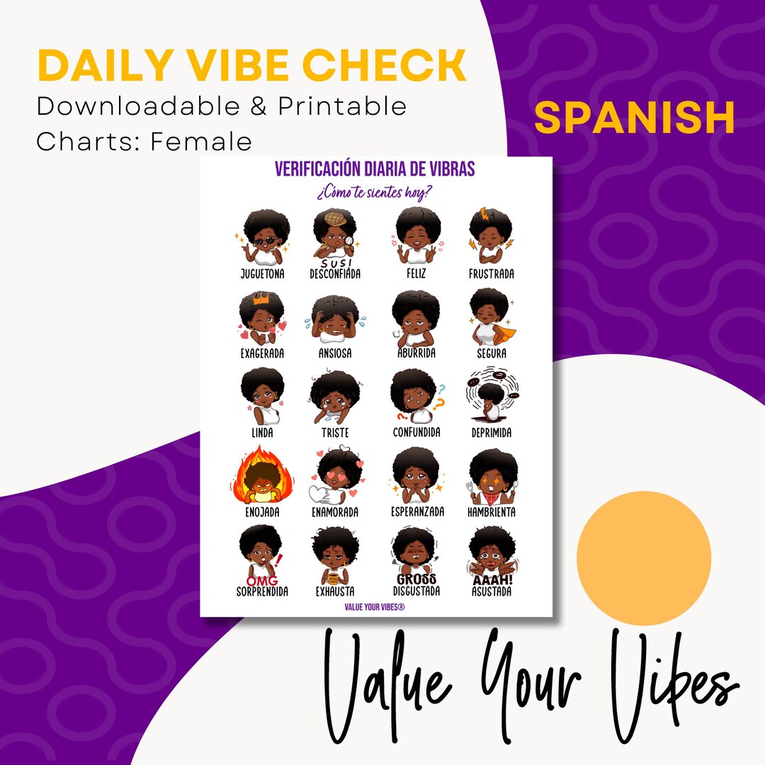 Spanish Feelings Chart for Black Women: Daily Vibe Check Poster ...
