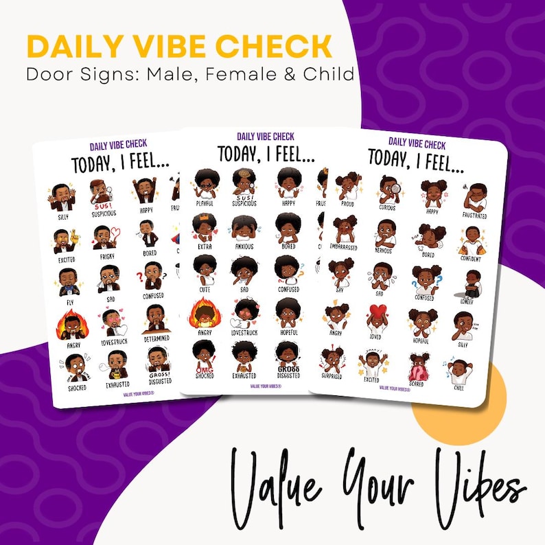 Daily Vibe Check Dry Erase Door Sign - Black Feelings, Emotions & Moods ...
