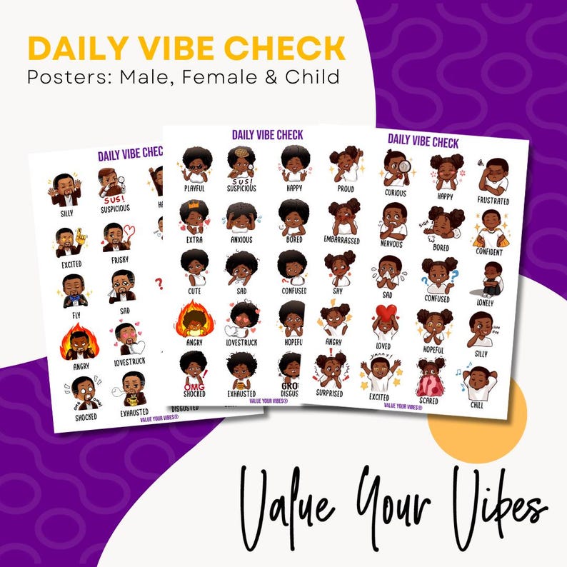 Daily Vibe Check Poster - Black Emotions, Feelings & Moods Chart - 18 ...