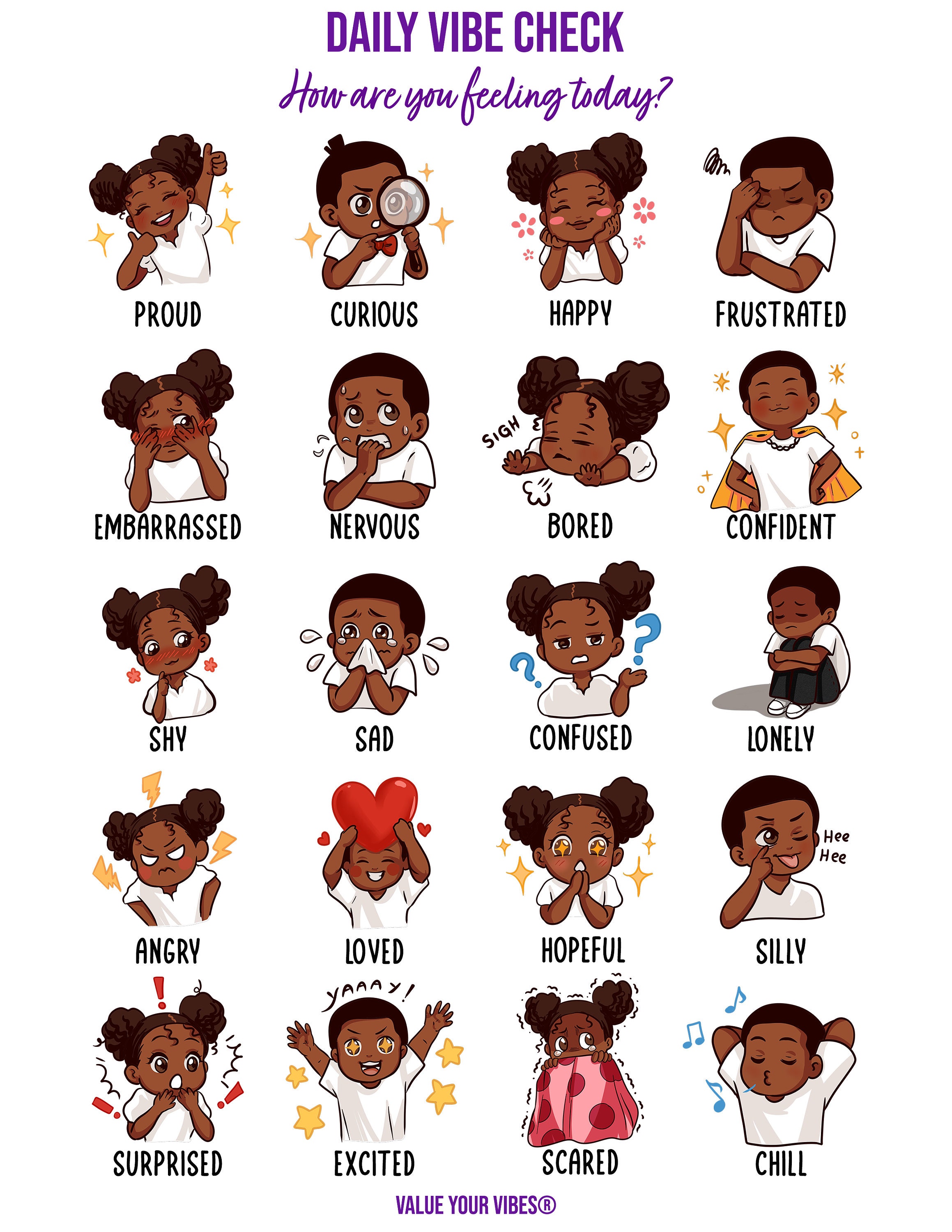 Daily Vibe Check Downloadable Charts Child Black Feelings, Emotions ...