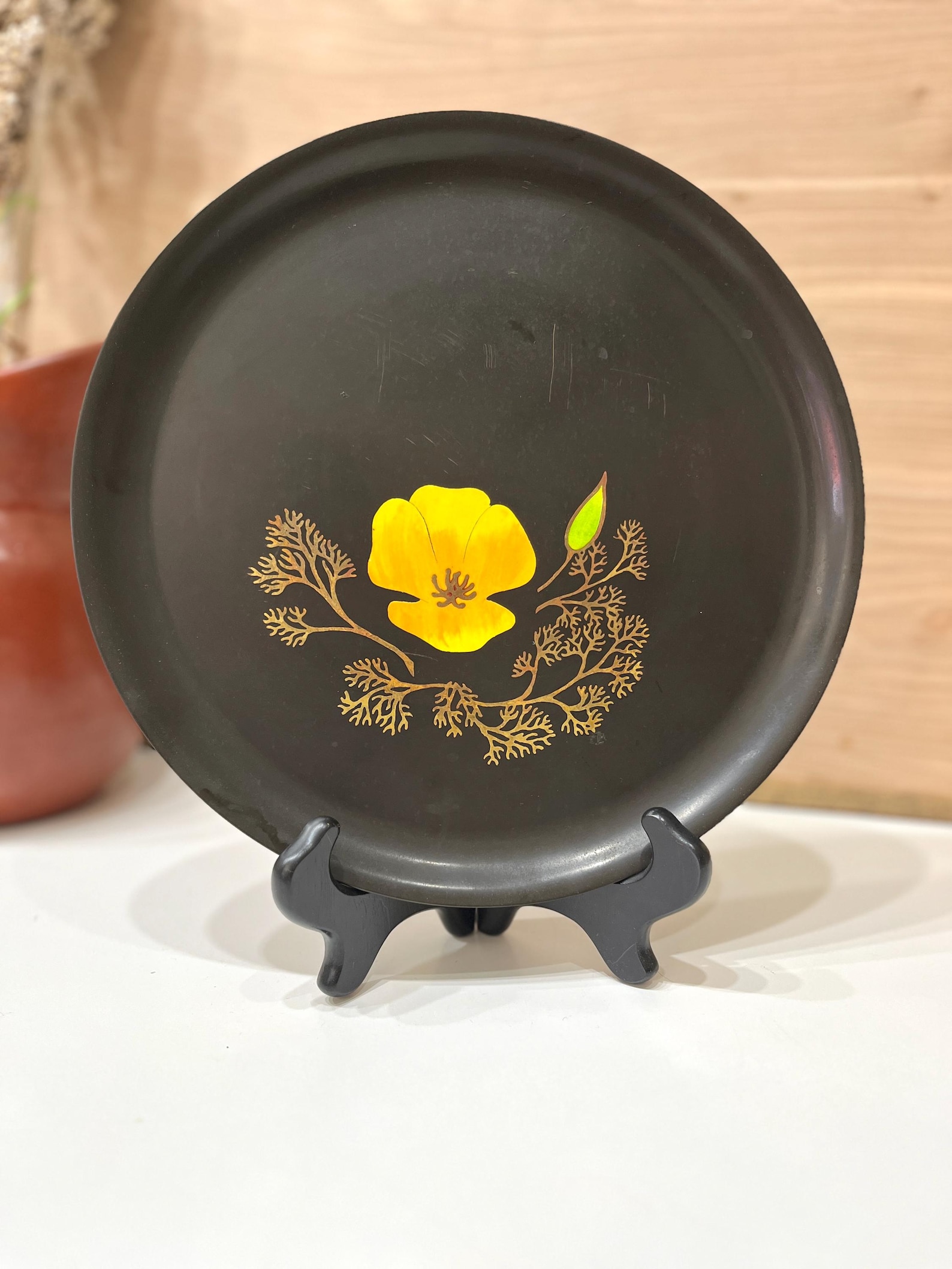 Vintage Couroc Poppy Plate / MCM Couroc Tray / Black and Gold Tray ...