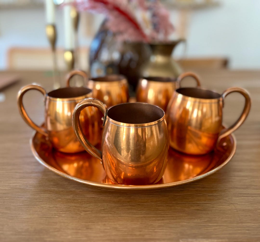 Vintage Copper Mug Set & Tray / Moscow Mule Set / Vintage Copper ...