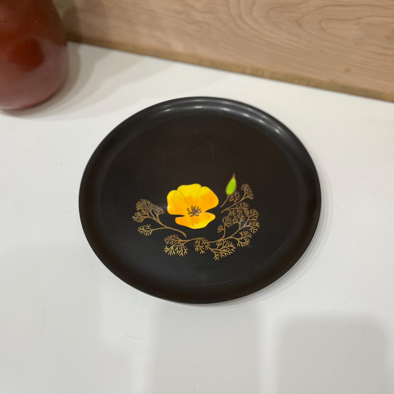 Vintage Couroc Poppy Plate / MCM Couroc Tray / Black and Gold Tray ...