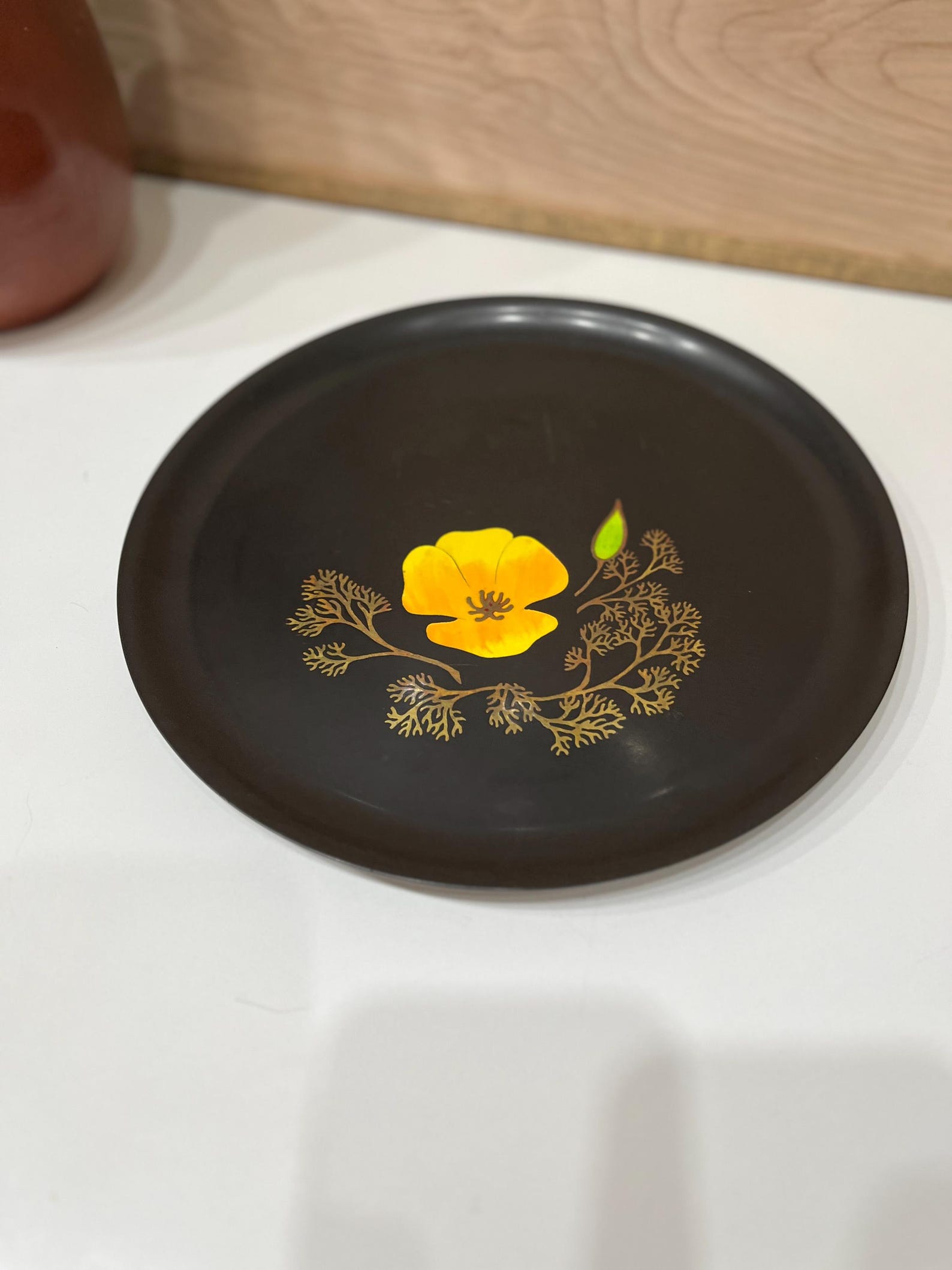 Vintage Couroc Poppy Plate / MCM Couroc Tray / Black and Gold Tray ...