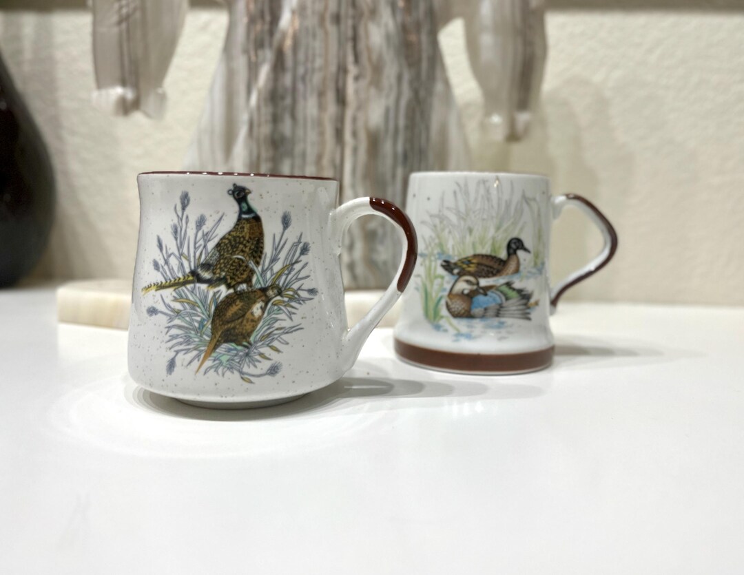 Vintage Duck Mugs set of 2 / Vintage Speckled Stoneware Mugs / Vintage ...