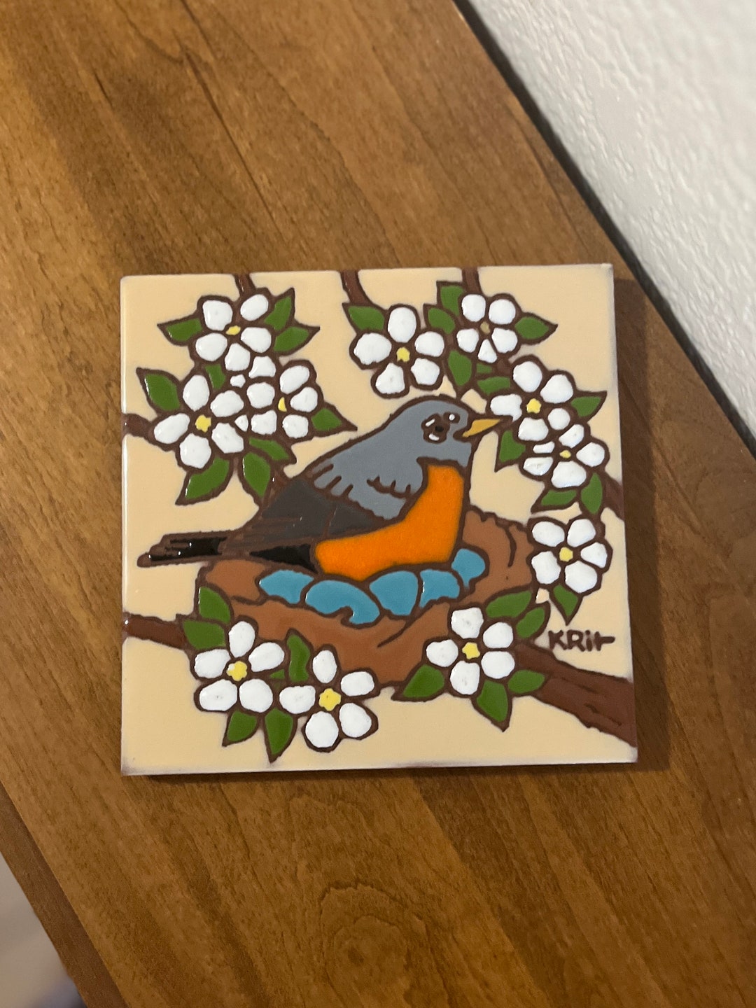 Vintage Ceramic Robin Trivet / Earthtones Handmade Tile / Bird Kitchen ...