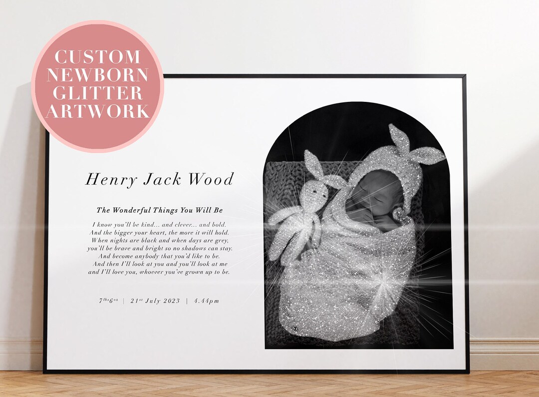 Newborn Poem Print, Glitter Photo Print, Nursery Wall Art, Personalised ...