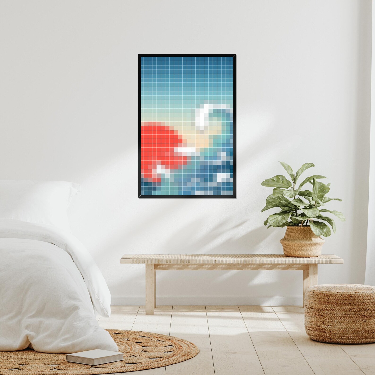 The Great Wave With Sunset Pixel Art Printable Wall Art 8 - Etsy