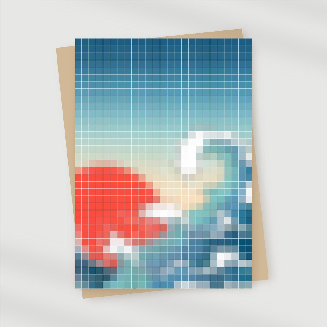 The Great Wave With Sunset Pixel Art Printable Wall Art 8 - Etsy