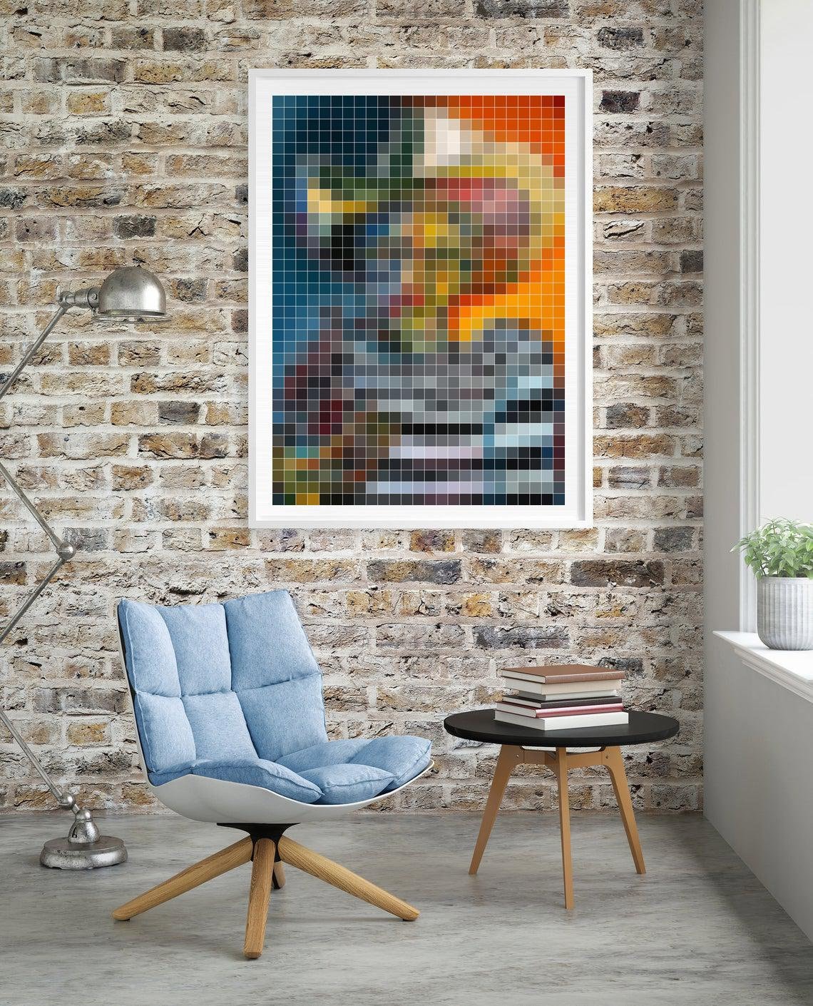 Picasso Abstract Man Face Pixel Art, Printable Wall Art, 8 Bit Art ...