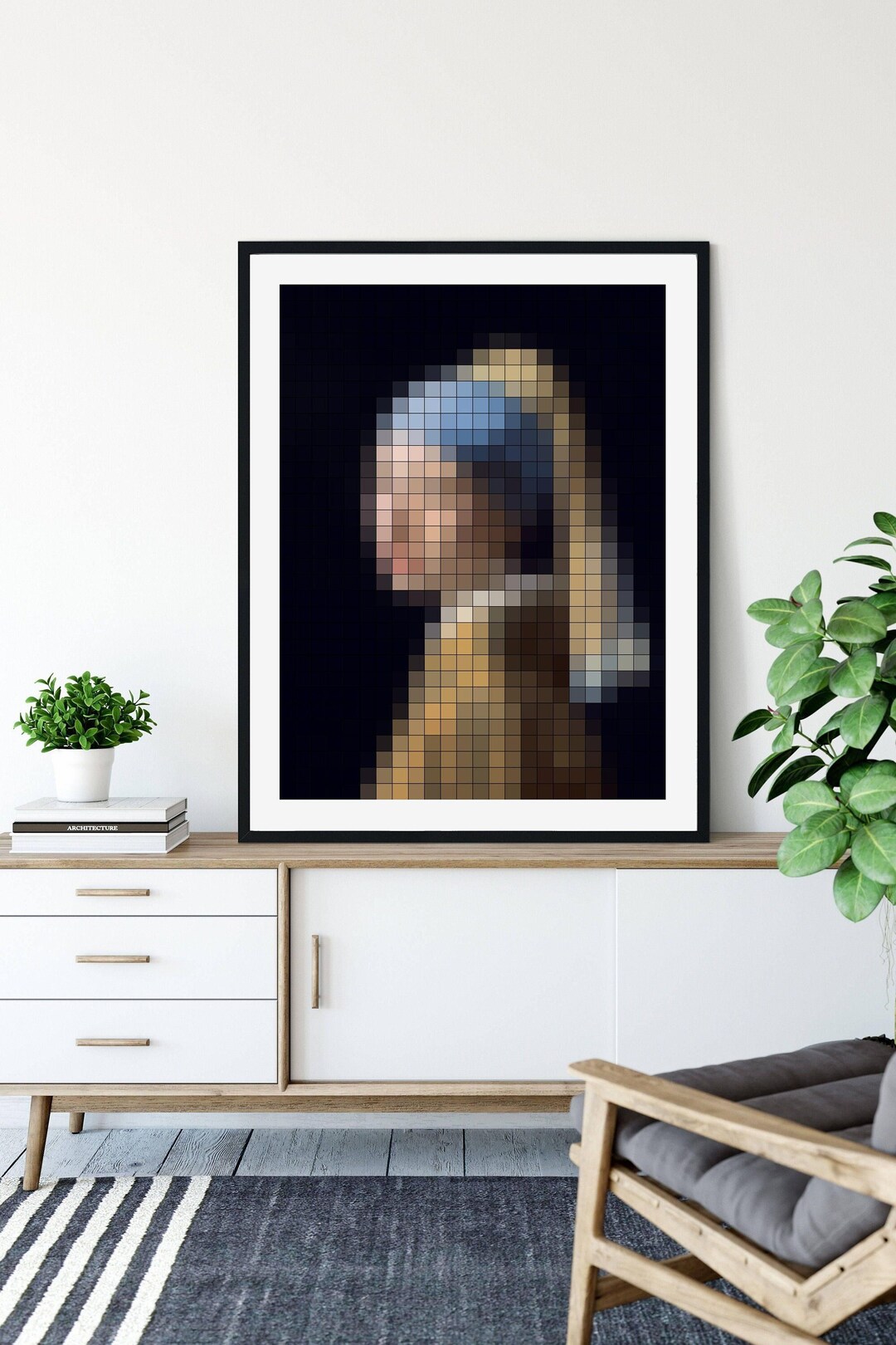 Girl With a Pearl Earring Pixel Art, Printable Wall Art, 8 Bit Art ...