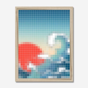 The Great Wave With Sunset Pixel Art, Printable Wall Art, 8 Bit Art ...